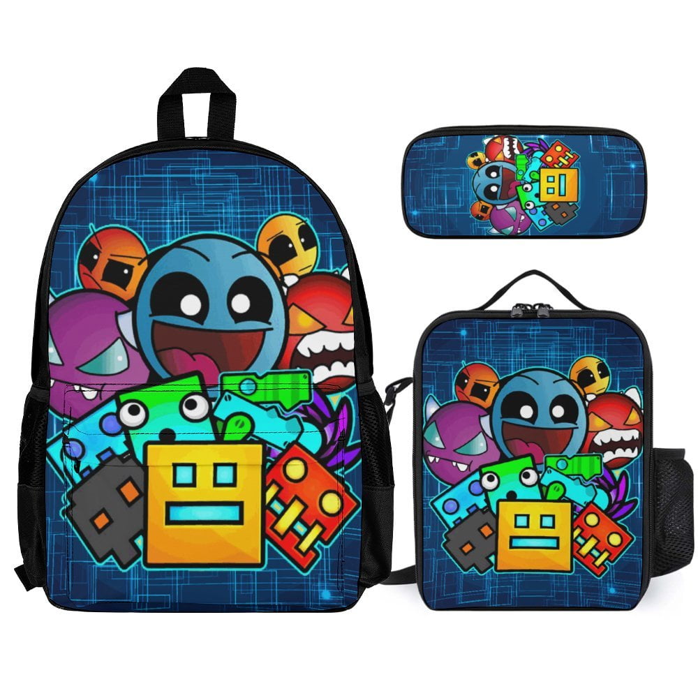 Geometry Dash Backpacks 3 Piece Set Bookbag with Lunch Bag And Pencil ...