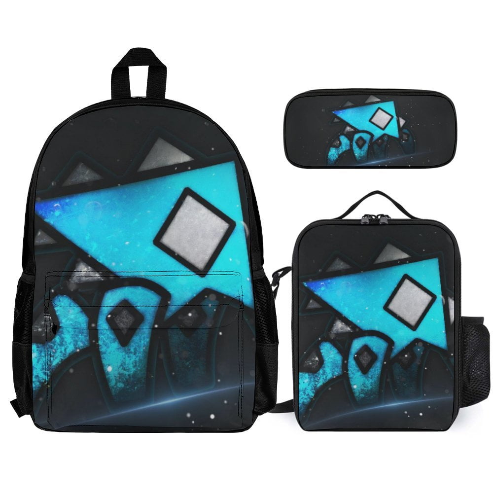 Geometry Dash Backpacks 3 Piece Set Kids Bookbag School Bag with Lunch ...