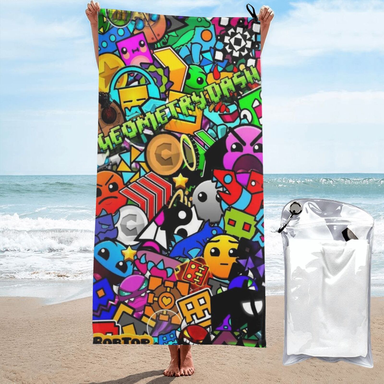 Geometry Dash Beach Towel Soft Lightweight Quick Dry Bath Towels Kids ...