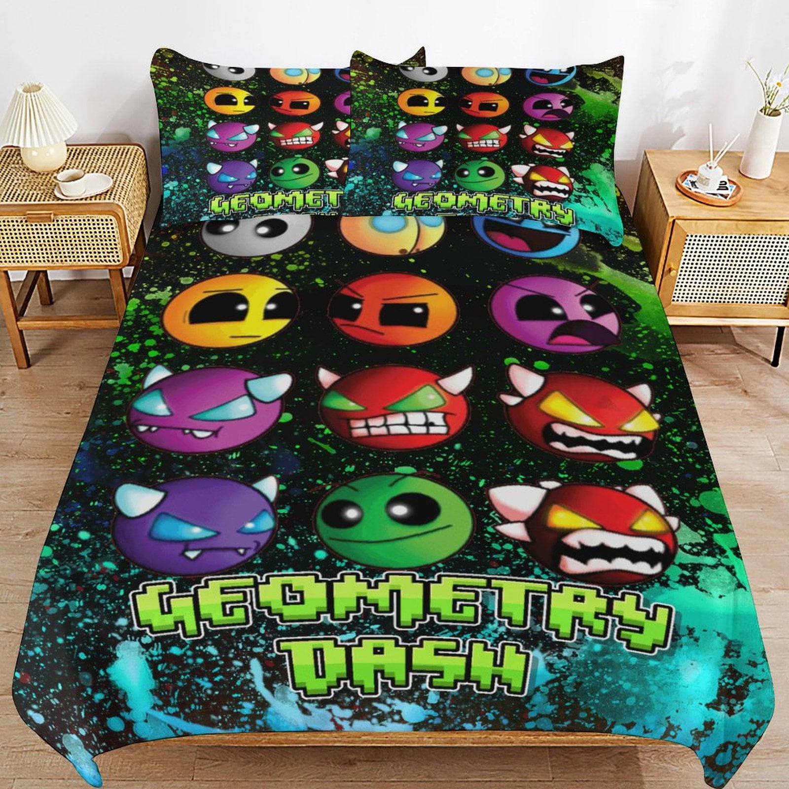 Geometry Dash Bed Duvet Cover Microfiber Bedding Sets 3D Printed ...