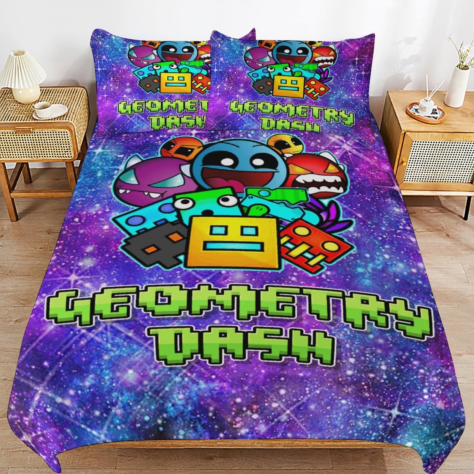 Geometry Dash Bed Duvet Cover Microfiber Bedding Sets 3D Printed ...