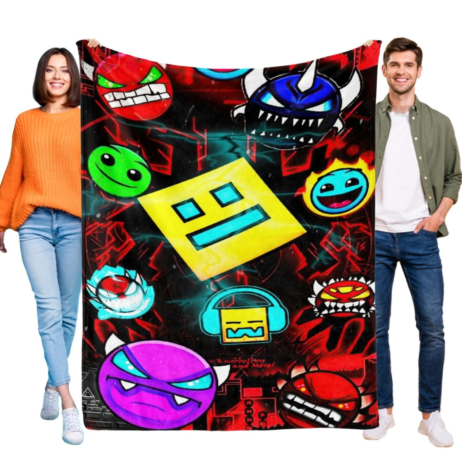 Geometry Dash Blanket Flannel Throw for Bed Sofa Couch Cozy Lightweight ...