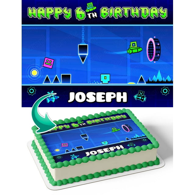 Geometry Dash Blue Gamer Edible Image Cake Topper Personalized Birthday ...