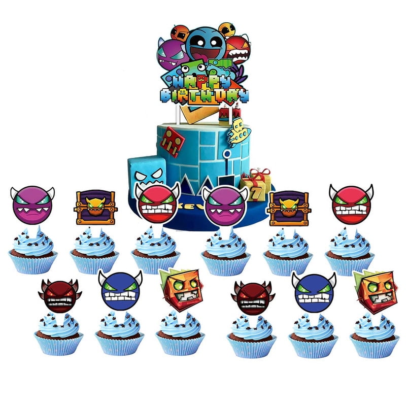 Geometry Dash Cake Topper Cupcake Set Party Supplies Decoration ...