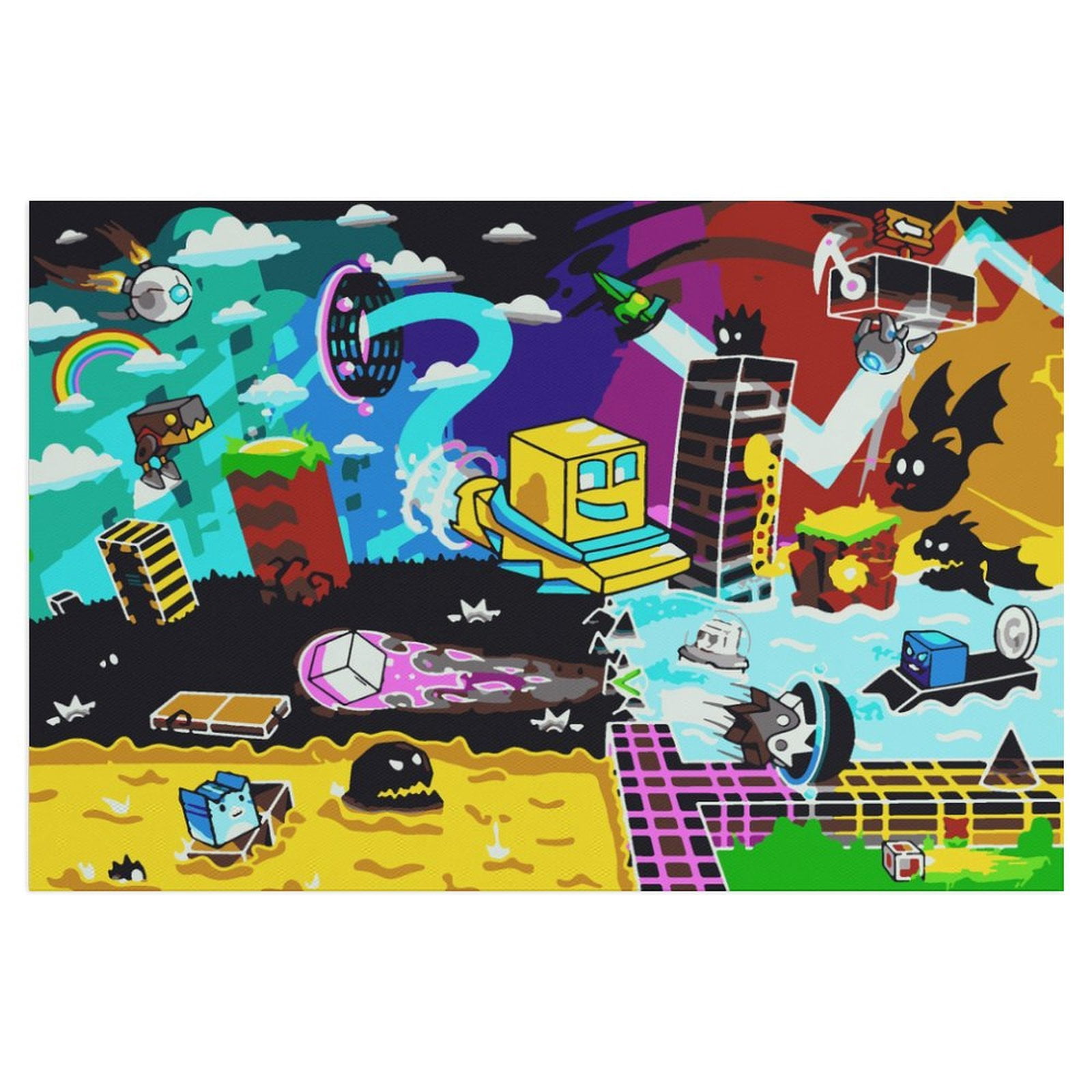 Geometry Dash Canvas Wall Art Painting Artwork Picutures Wall Decor for ...