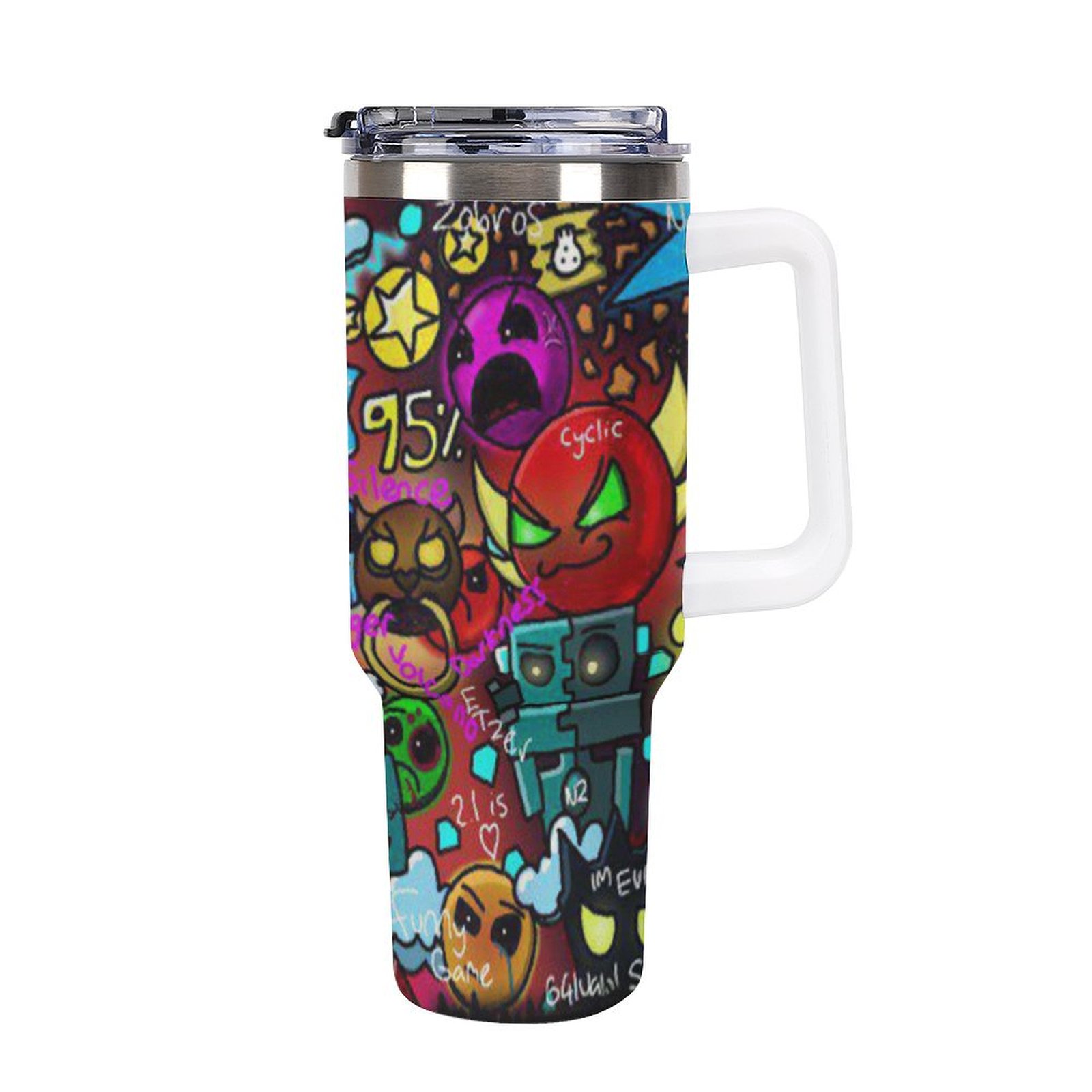 Geometry Dash Car Cup Tumbler with Handle & Straw 40Oz Cupholder Water ...