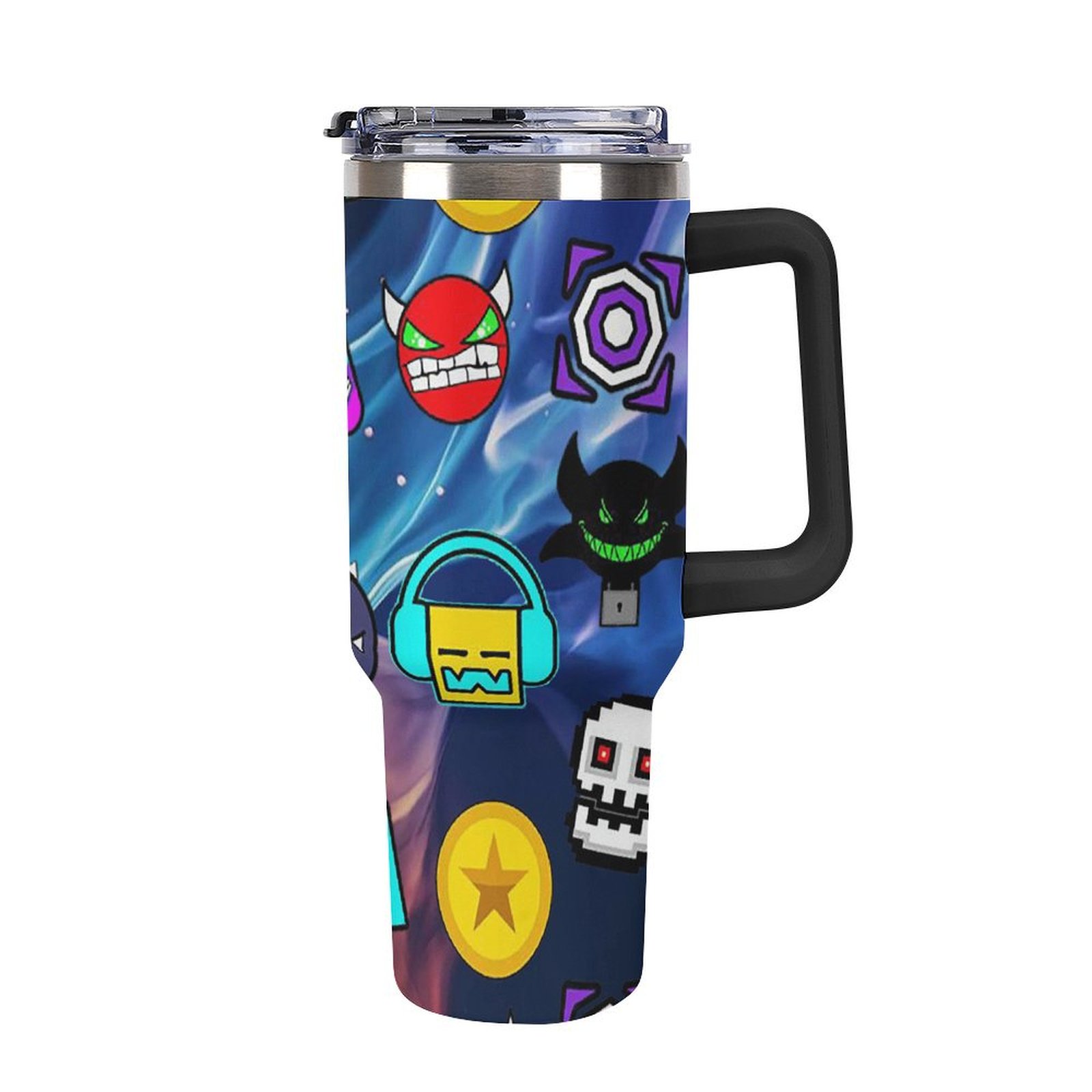 Geometry Dash Car Cup Tumbler with Handle & Straw 40Oz Cupholder Water ...