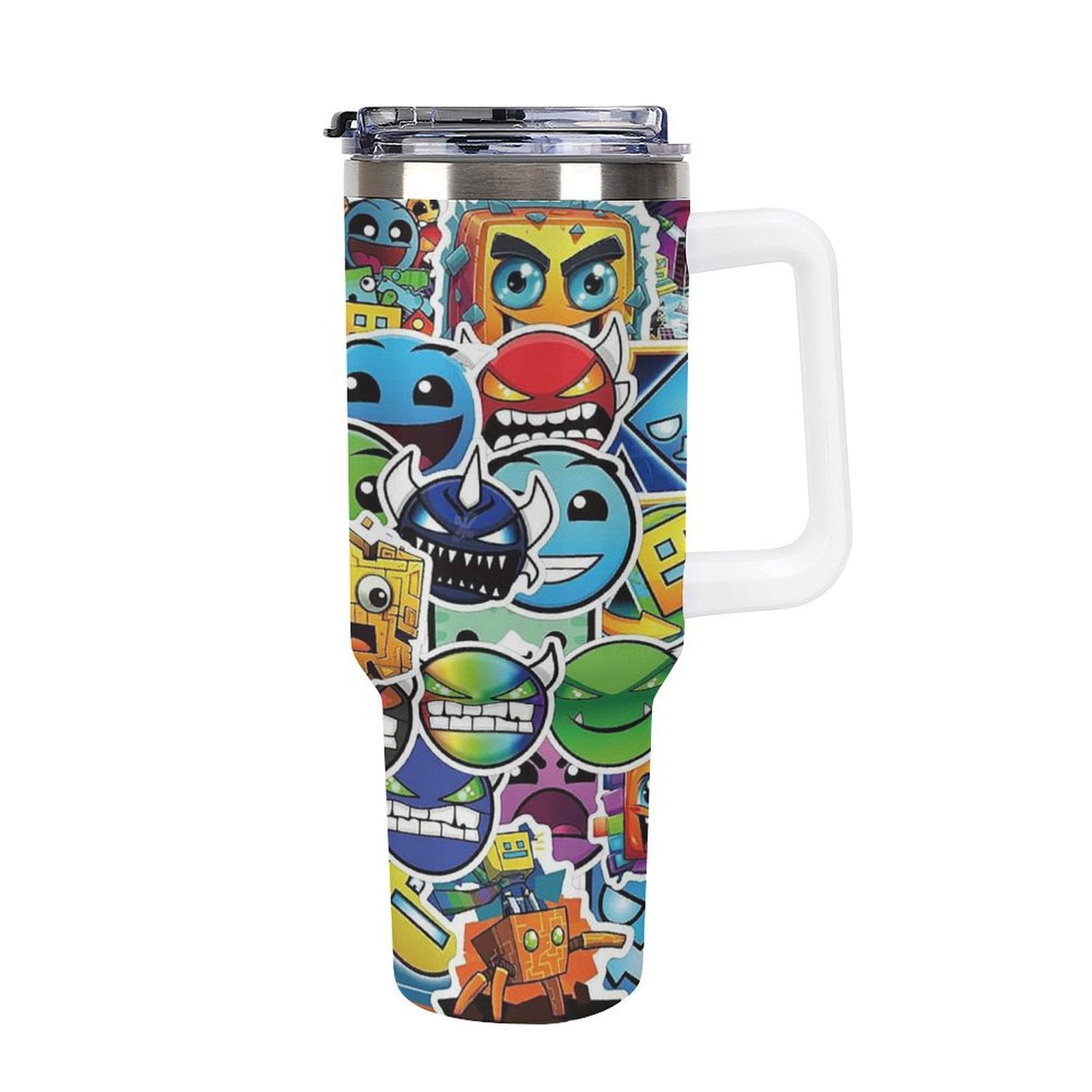 Geometry Dash Car Cup Tumbler with Handle & Straw 40Oz Cupholder Water ...