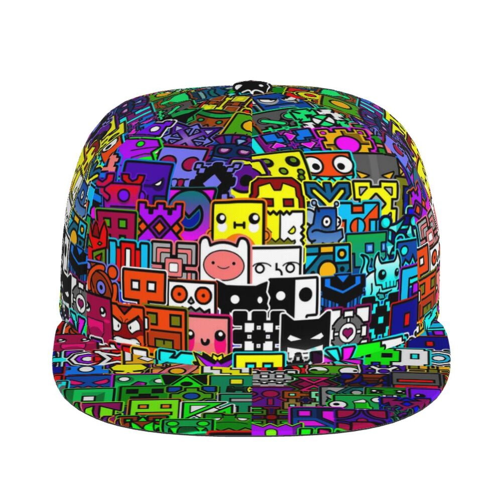 Geometry Dash Cube Adjustable Flat Brim Baseball Cap Snapback Hat Hip ...