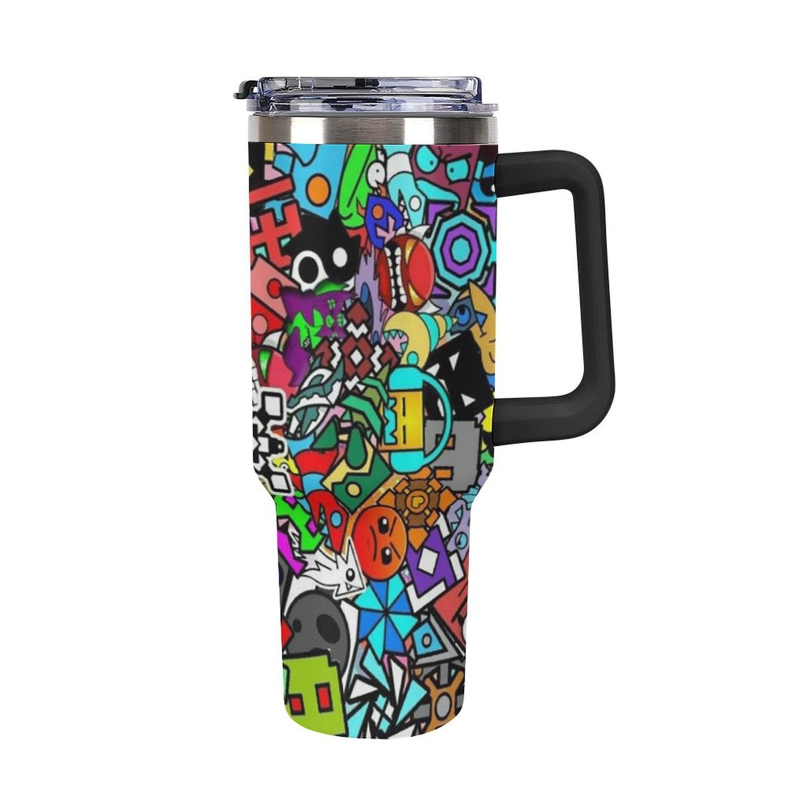 Geometry Dash Cube Car Cup Tumbler with Handle & Straw 40 Oz Cupholder ...