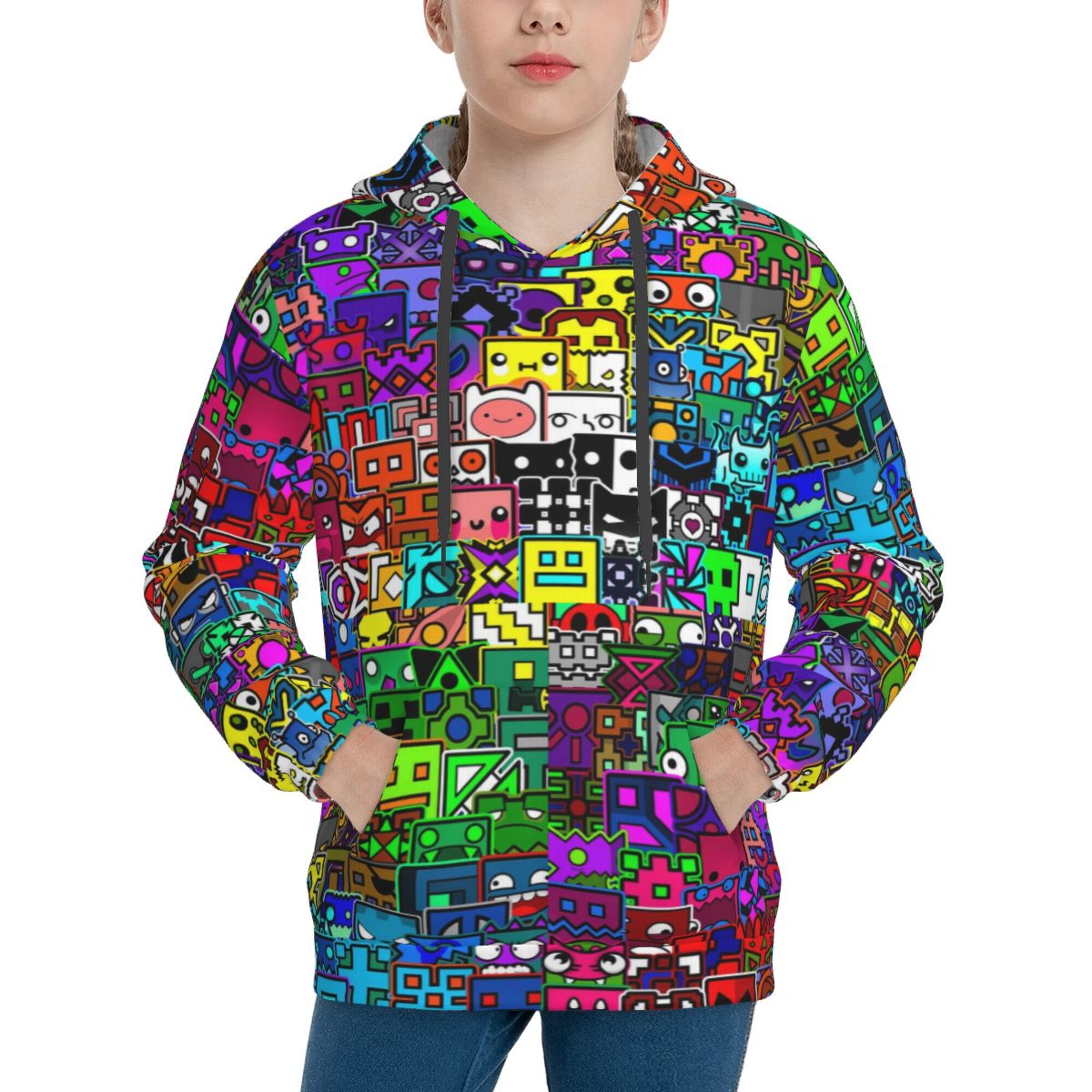 Geometry Dash Cube Youth Hoodie Long Sleeve Pullover Casual Sweatshirt ...