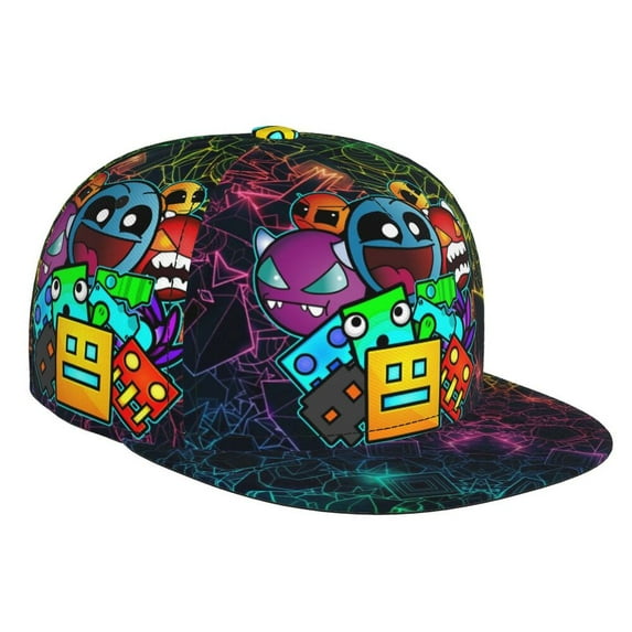 Geometry Dash Cute Adjustable Flat Brim Baseball Cap Snapback Hat Hip ...