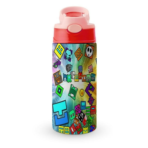 Geometry Dash Cute Insulated Stainless Steel Water Bottle with Straw ...