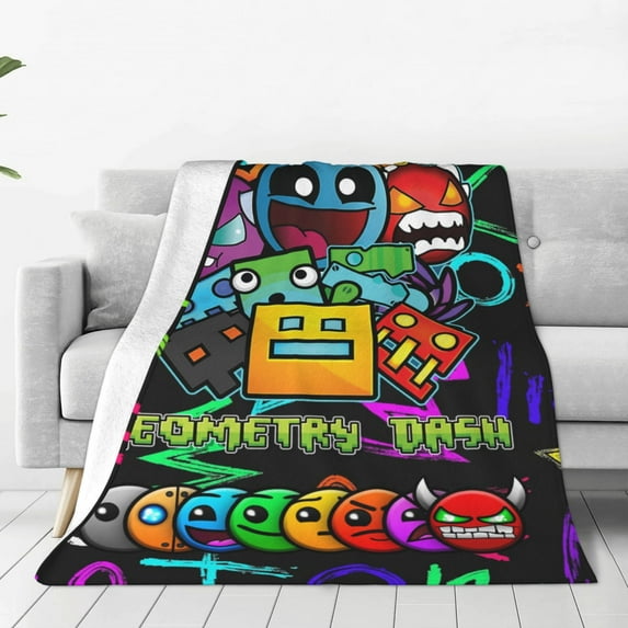 Geometry Dash Demon Game Flannel Blanket Cozy Ultra-Soft Micro Fleece Throw Blanket For Sofa ...