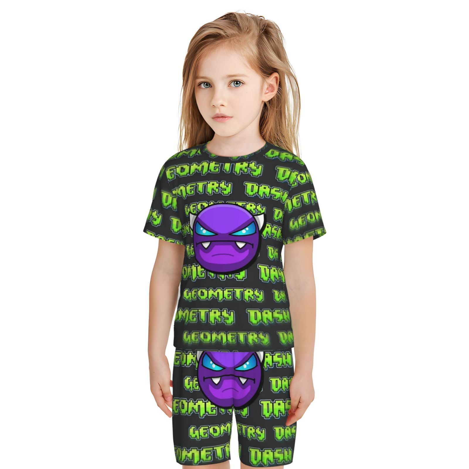 Geometry Dash Demon Kids Pajamas Set Summer Short Sleeve 2-Piece Pjs ...