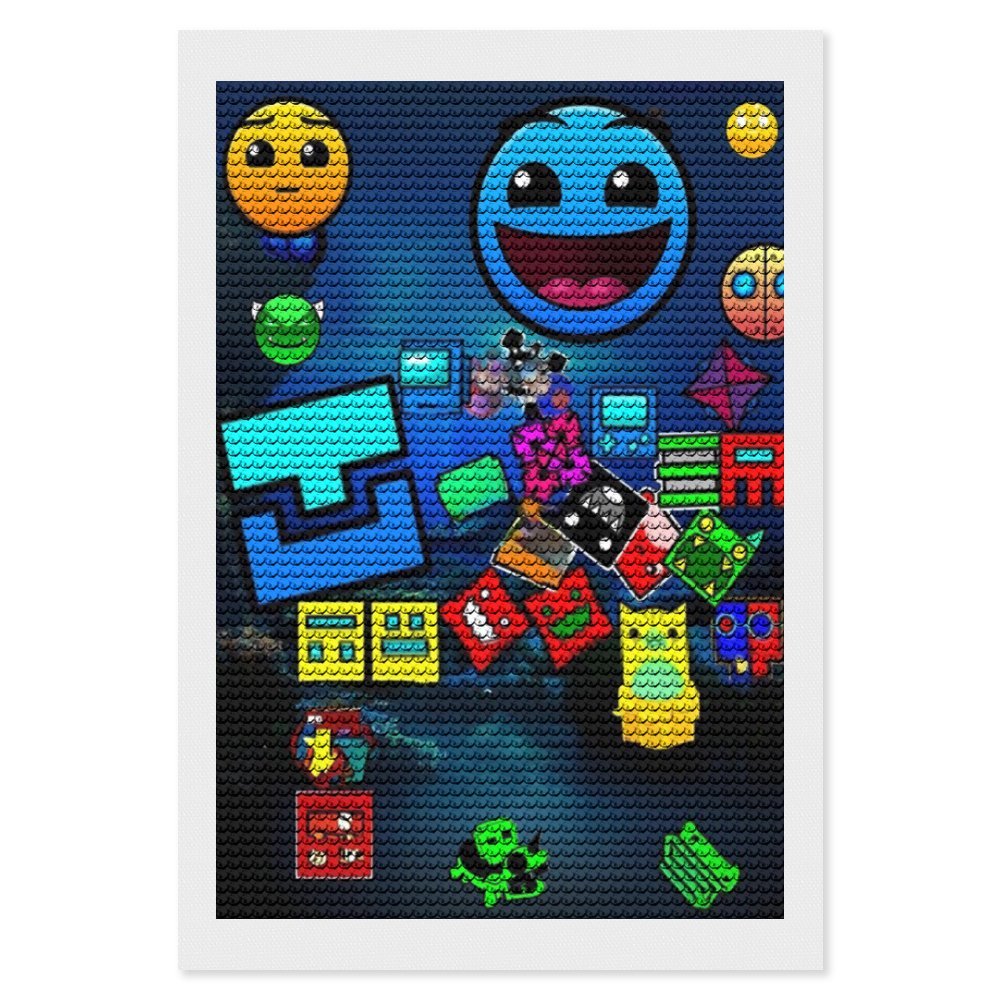 Geometry Dash Diamond Art Kits for Adults Kids,DIY 16D Round Full Drill ...