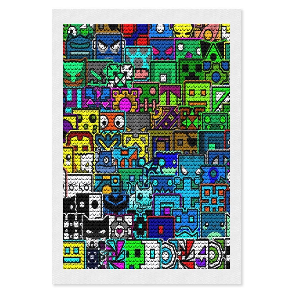 Geometry Dash Diamond Art Kits for Adults Kids,DIY 17D Round Full Drill ...