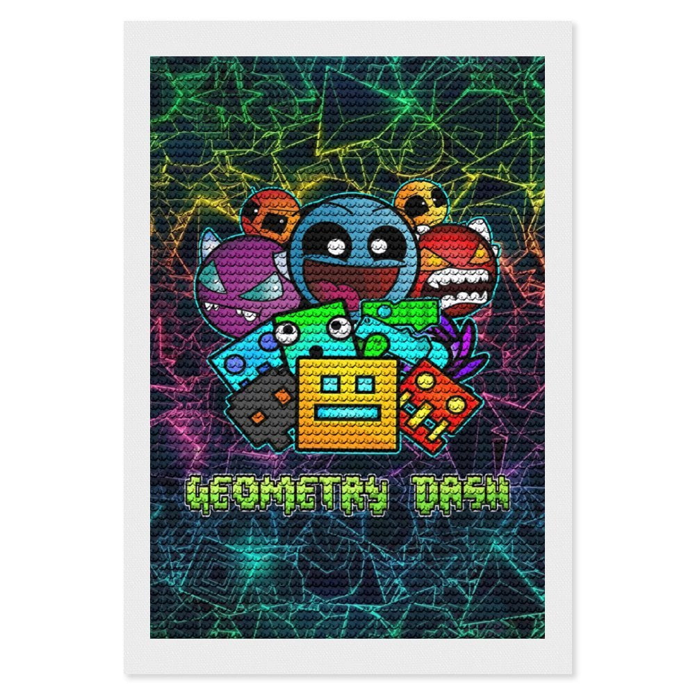 Geometry Dash Diamond Art Kits for Adults Kids,DIY 32D Round Full Drill ...