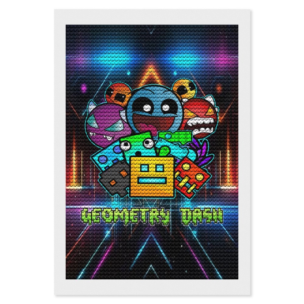 Geometry Dash Diamond Art Kits for Adults Kids,DIY 33D Round Full Drill ...