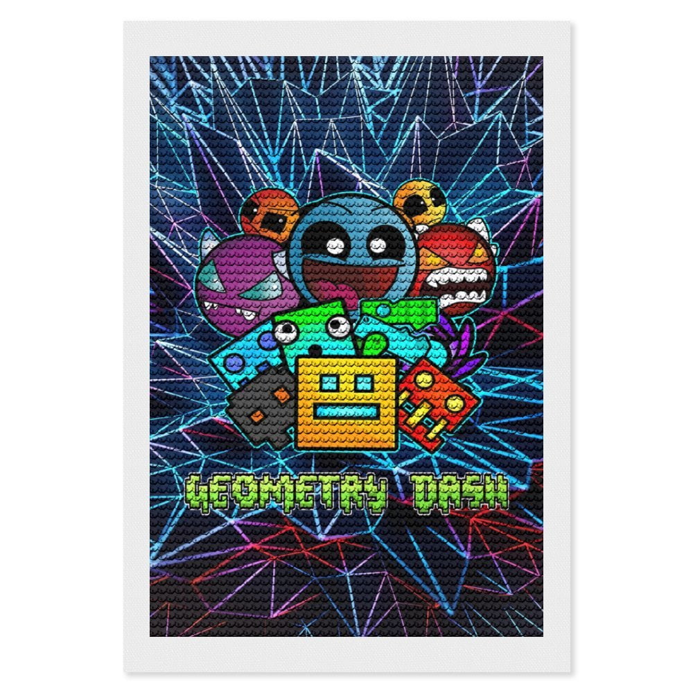 Geometry Dash Diamond Art Kits for Adults Kids,DIY 34D Round Full Drill ...