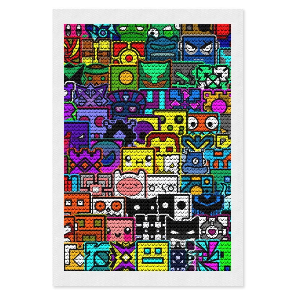 Geometry Dash Diamond Art Kits for Adults Kids,DIY 49D Round Full Drill ...