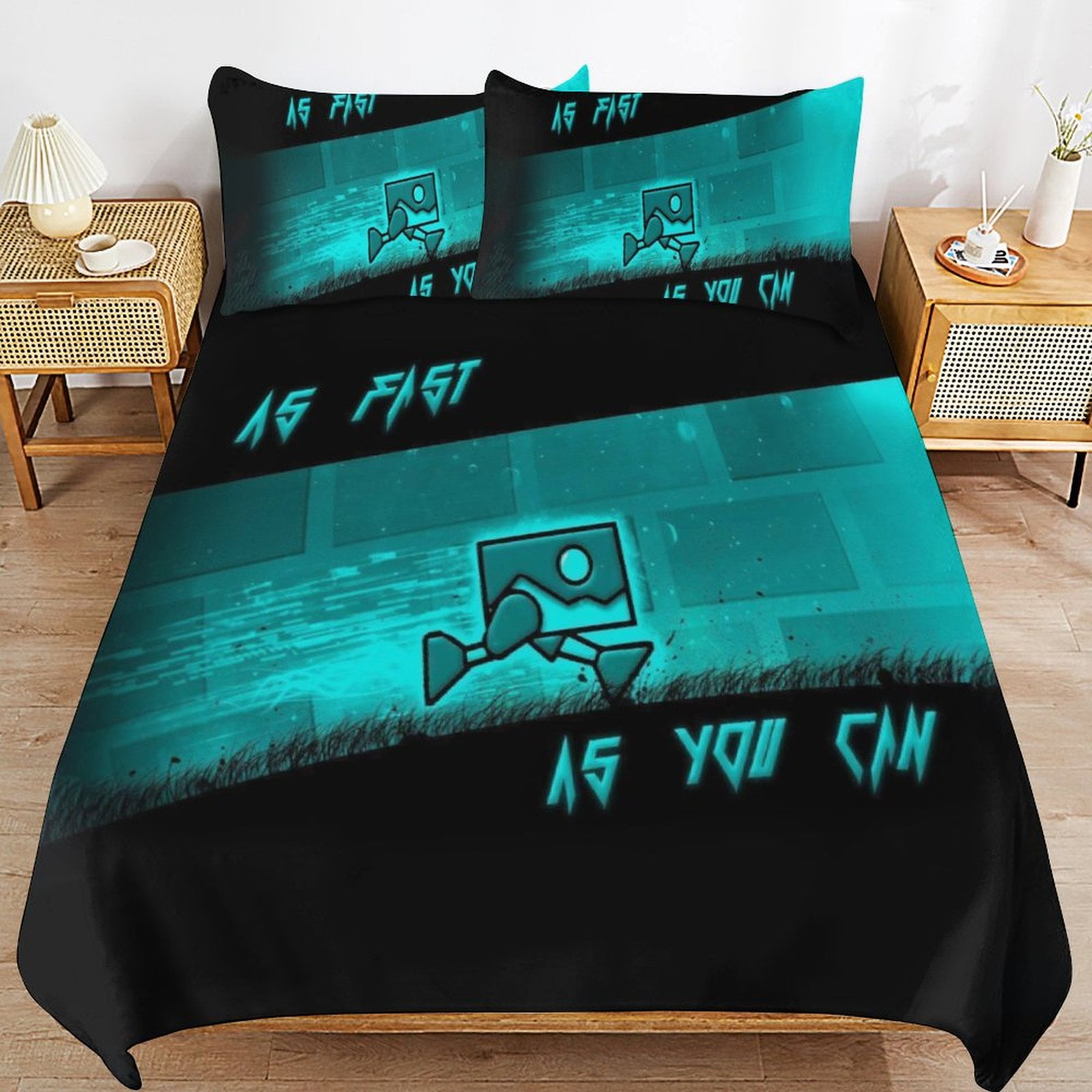 Geometry Dash Duvet Cover 3 Piece Bedding Set,Teen Comforter Cover Set ...
