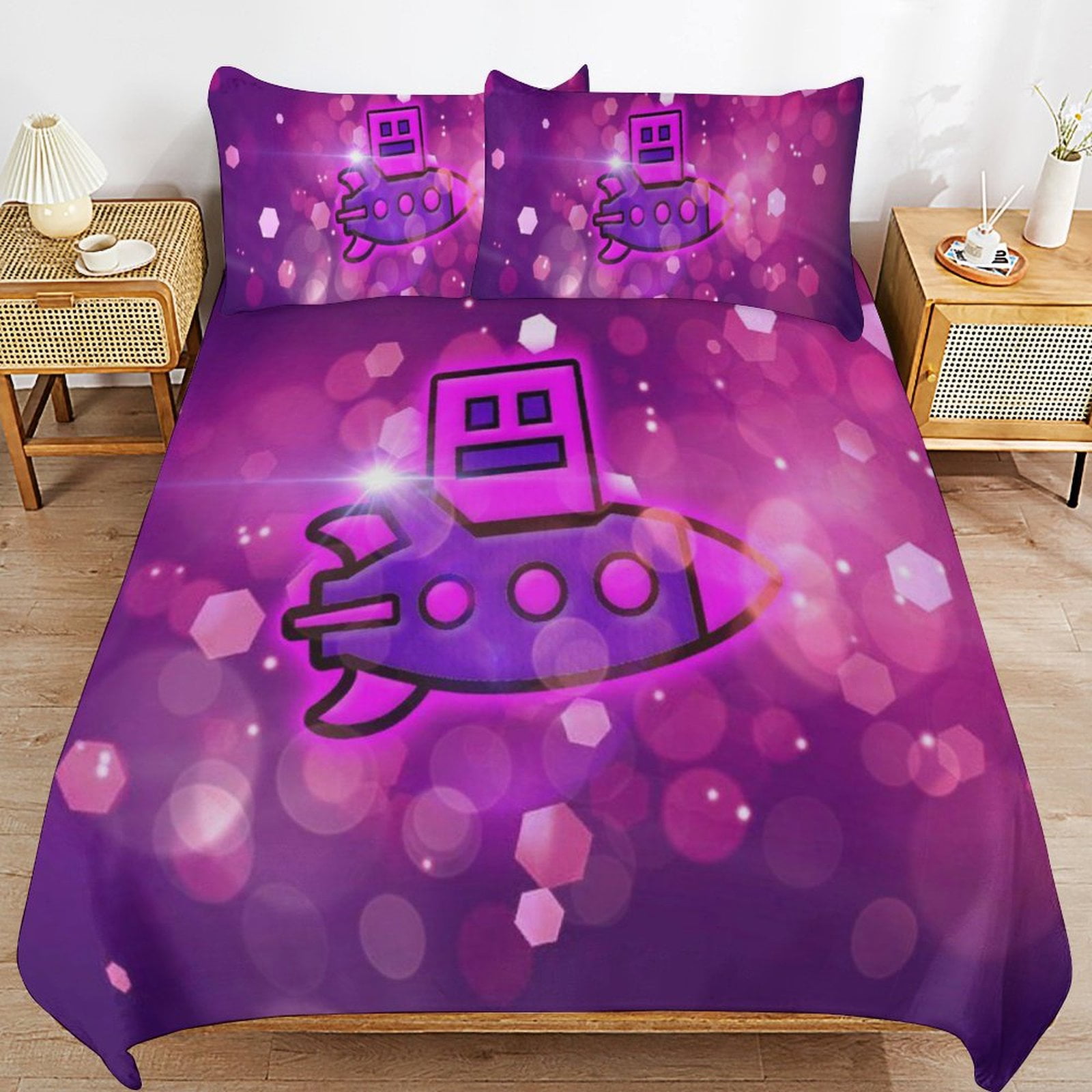 Geometry Dash Duvet Cover 3 Piece Bedding Set,Teen Comforter Cover Set ...