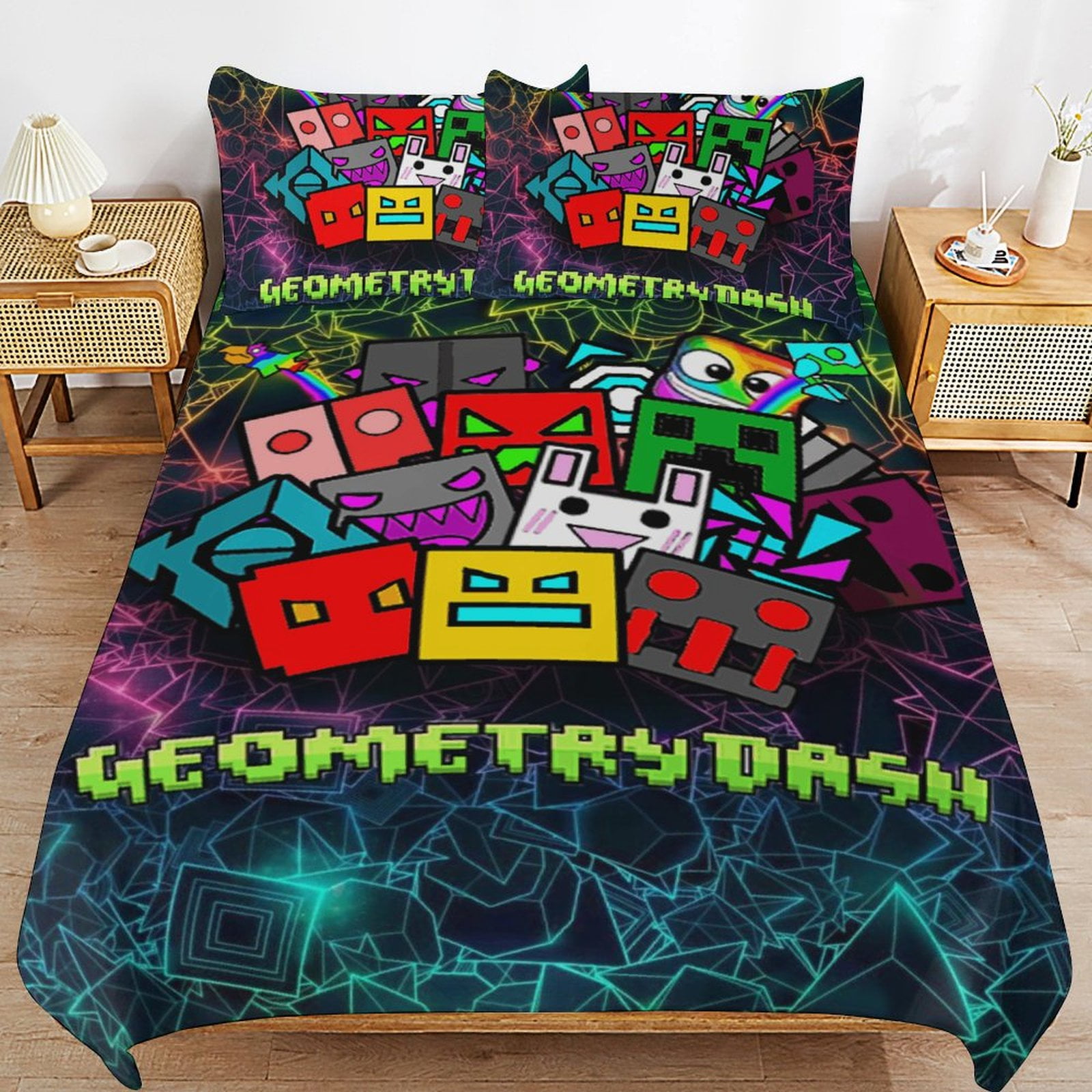 Geometry Dash Duvet Cover 3 Piece Bedding Set,Teen Comforter Cover Set ...