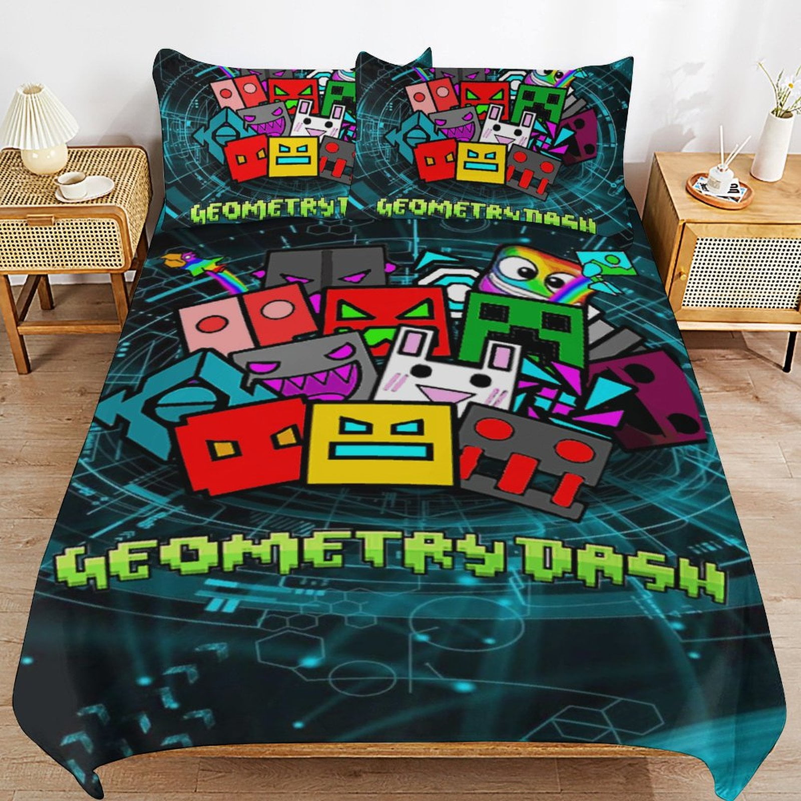 Geometry Dash Duvet Cover 3 Piece Bedding Set,Teen Comforter Cover Set ...
