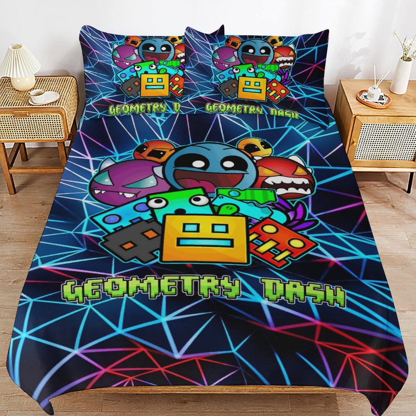 Geometry Dash Duvet Cover 3 Piece Bedding Set,Teen Comforter Cover Set ...