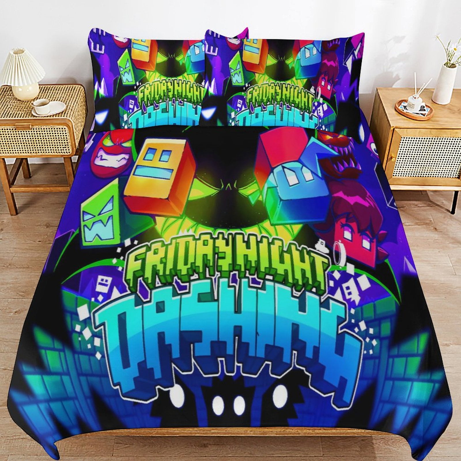 Geometry Dash Duvet Cover 3 Piece Bedding Set,Teen Comforter Cover Set ...