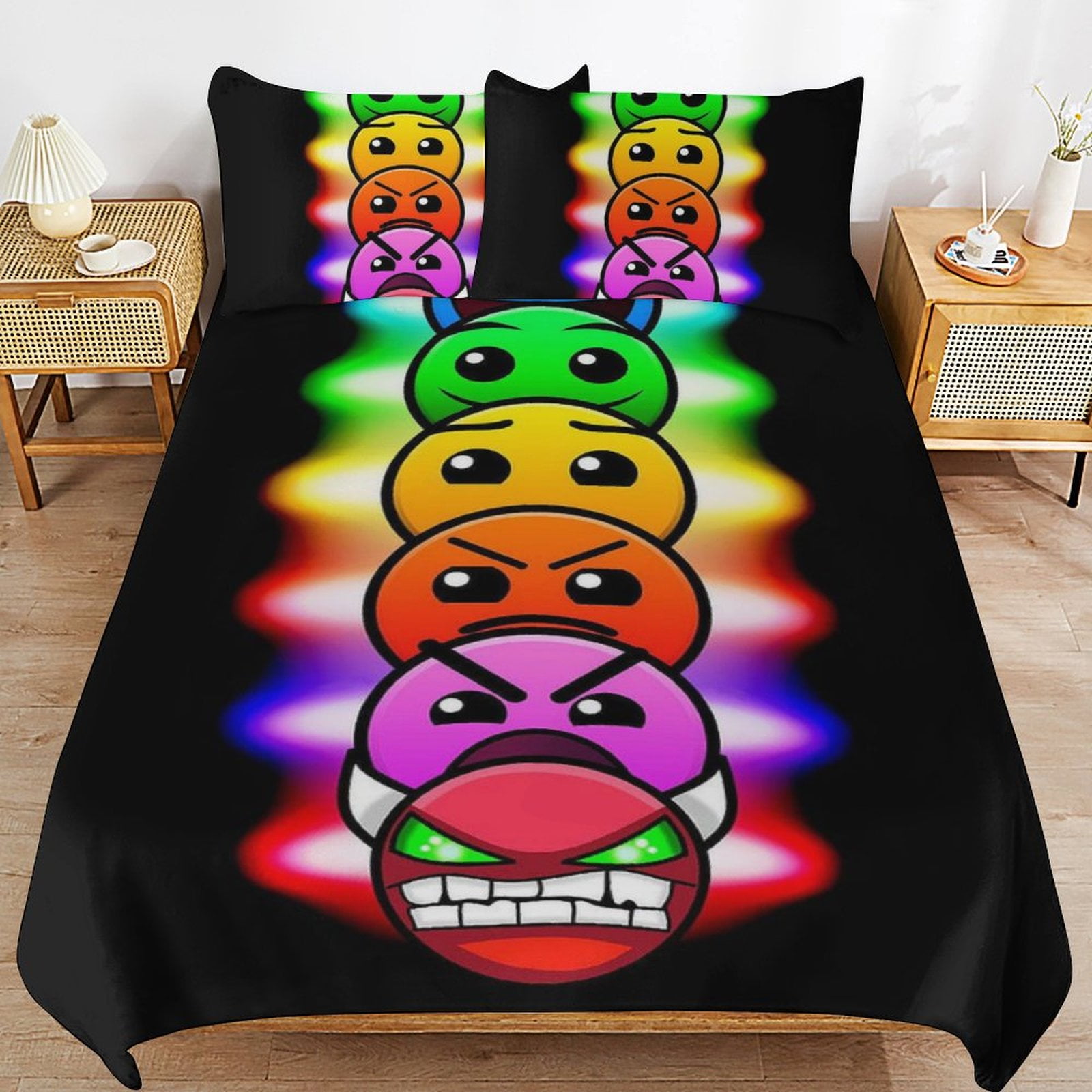 Geometry Dash Duvet Cover 3 Piece Bedding Set,Teen Comforter Cover Set ...