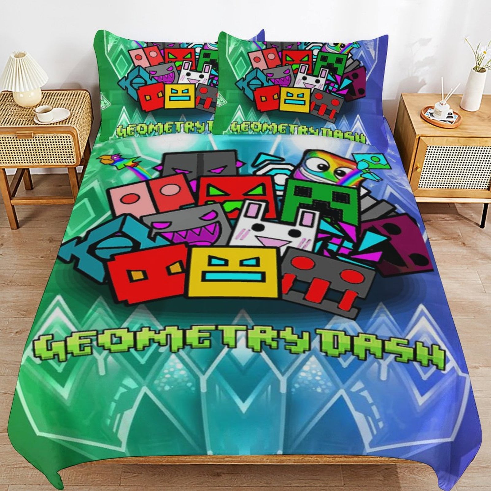 Geometry Dash Duvet Cover 3 Piece Bedding Set,Teen Comforter Cover Set ...