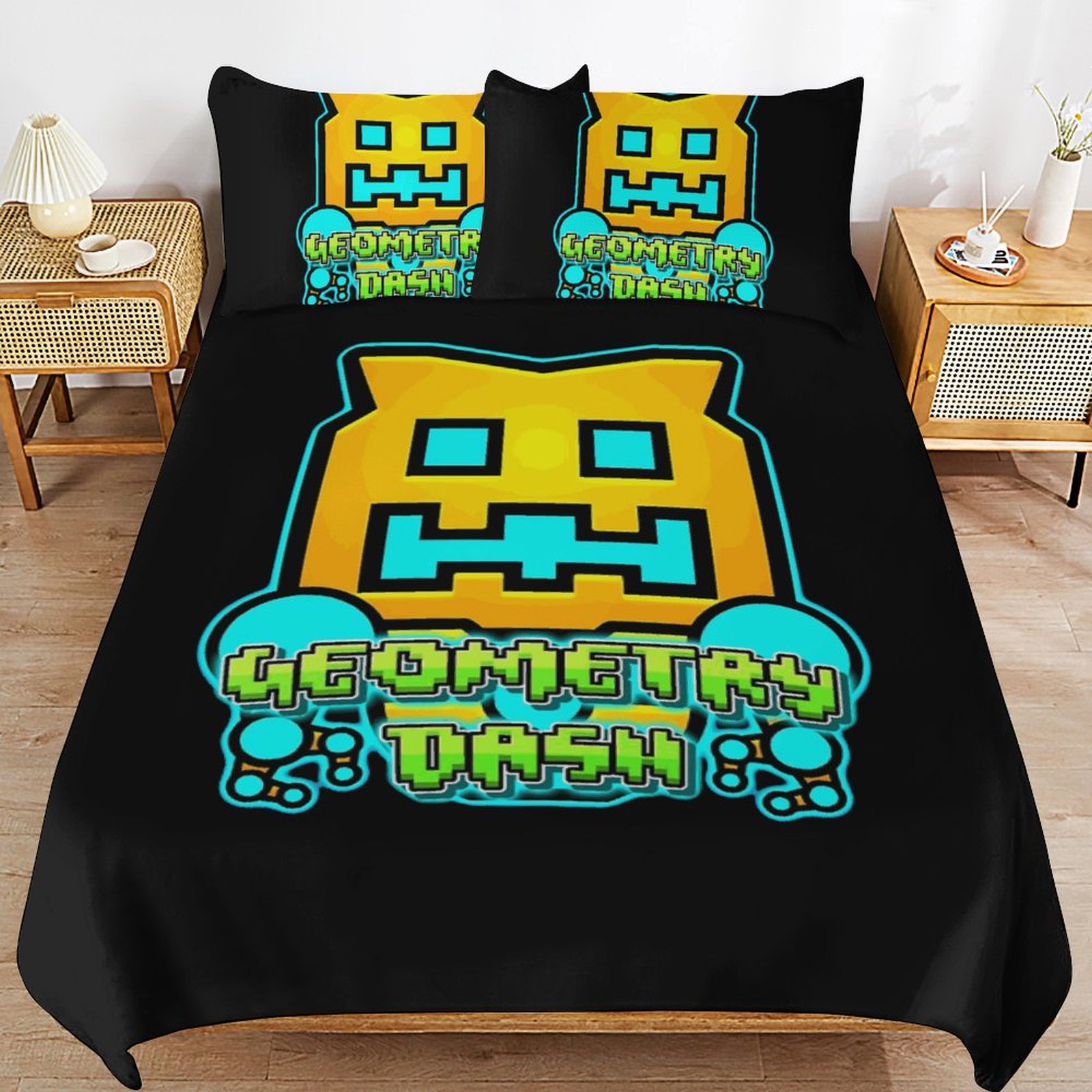 Geometry Dash Duvet Cover 3 Piece Bedding Set,Teen Comforter Cover Set ...