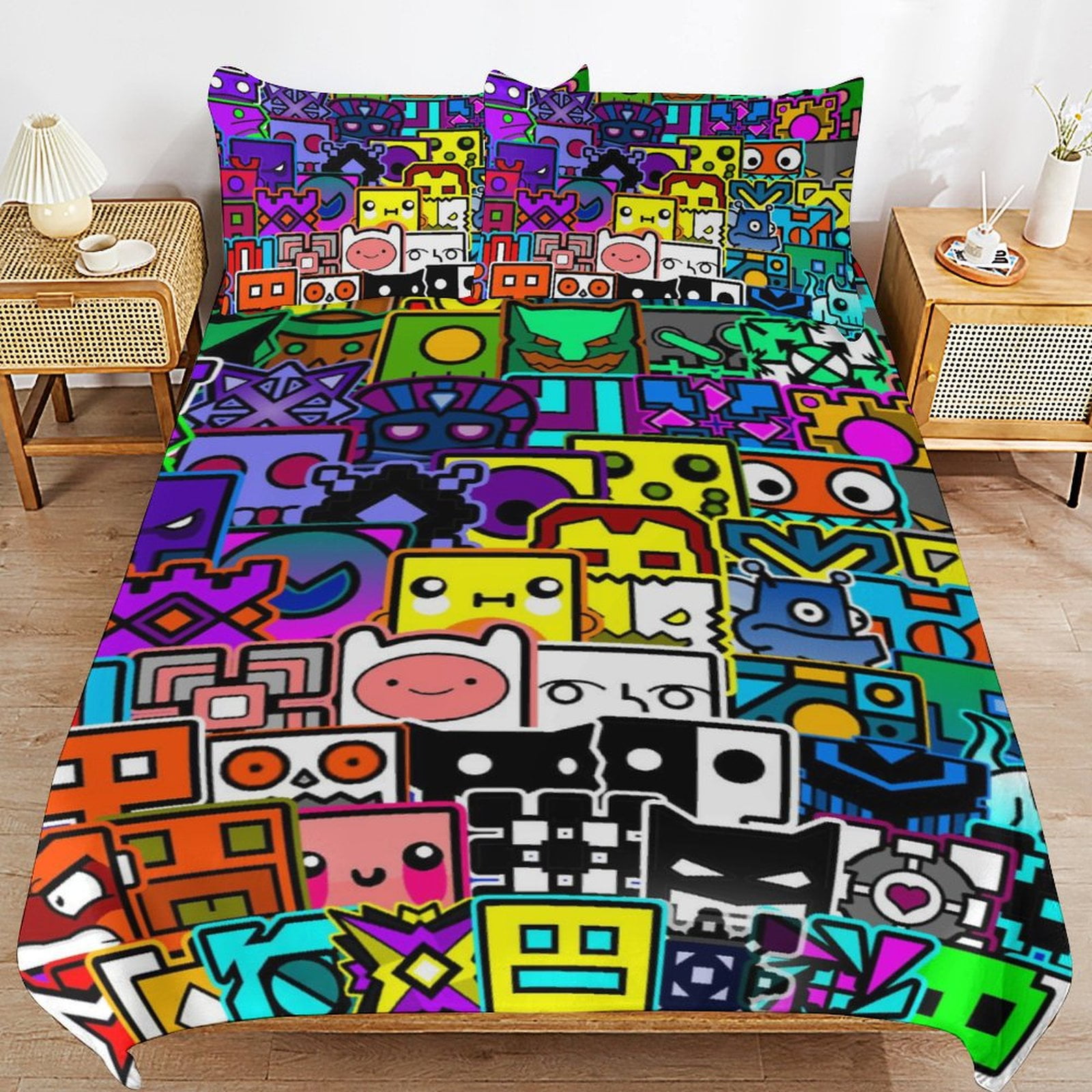 Geometry Dash Duvet Cover 3 Piece Bedding Set,Teen Comforter Cover Set ...