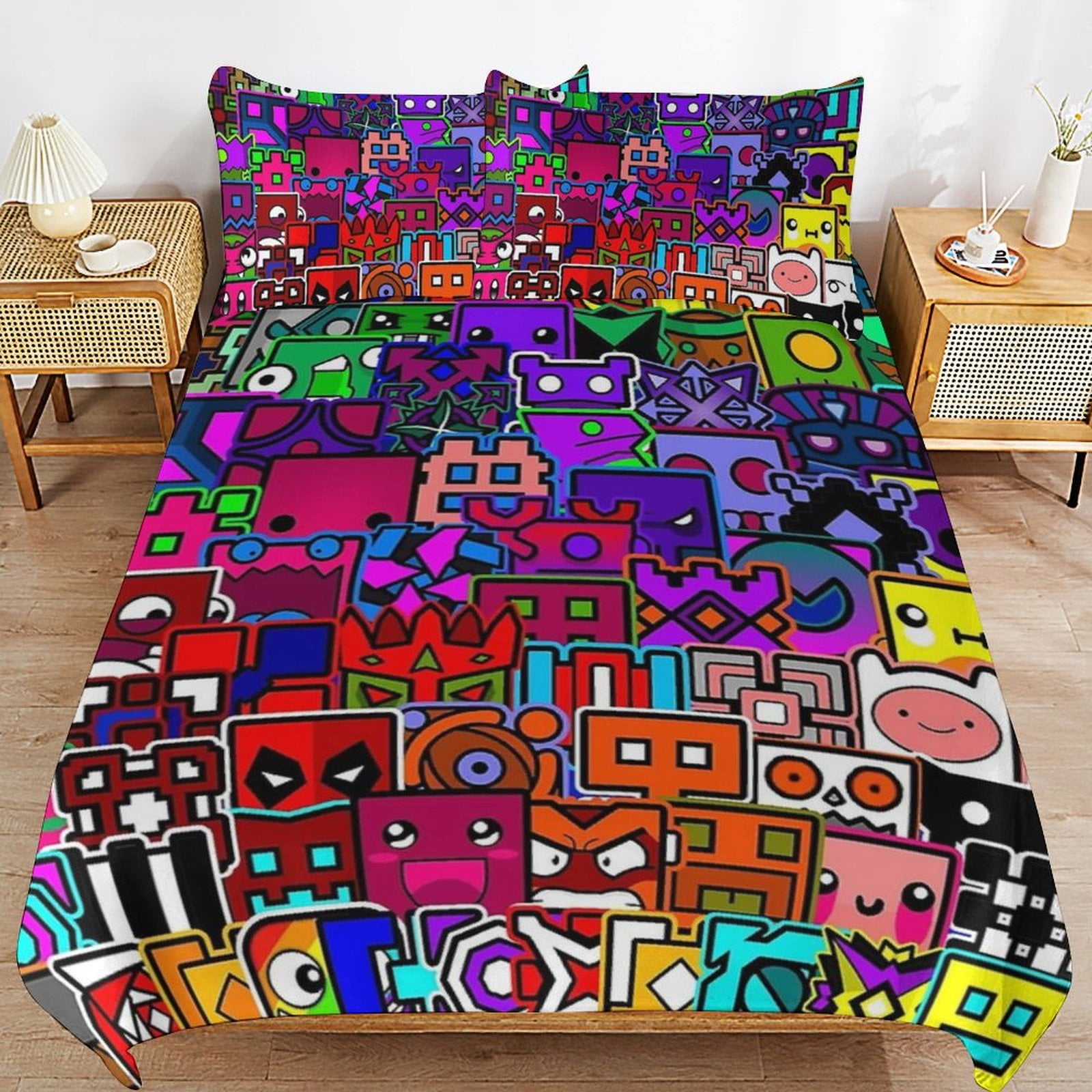 Geometry Dash Duvet Cover 3 Piece Bedding Set,Teen Comforter Cover Set ...