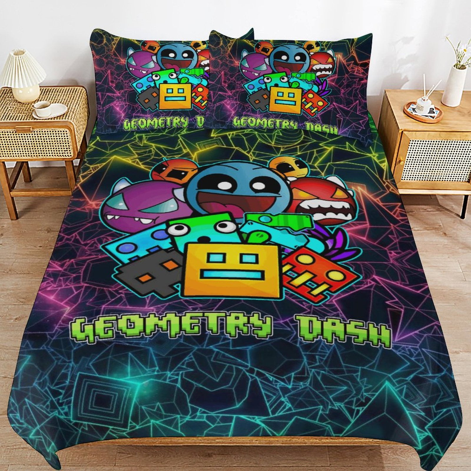 Geometry Dash Duvet Cover 3 Piece Bedding Set,Teen Comforter Cover Set ...