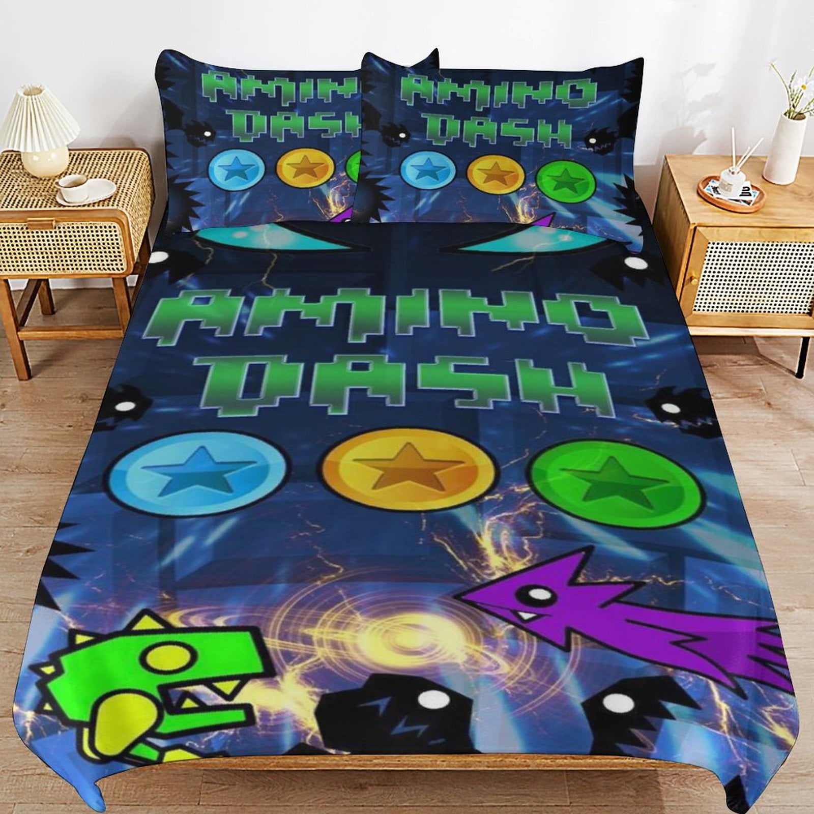 Geometry Dash Duvet Cover 3 Piece Bedding Set,Teen Comforter Cover Set ...