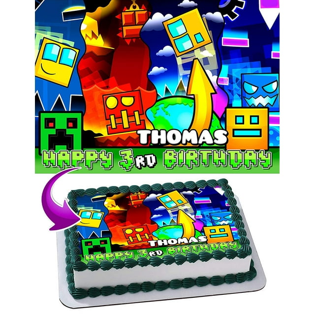 Personalized Geometry Dash Edible Cake Topper 1/4 Sheet - Customizable ...