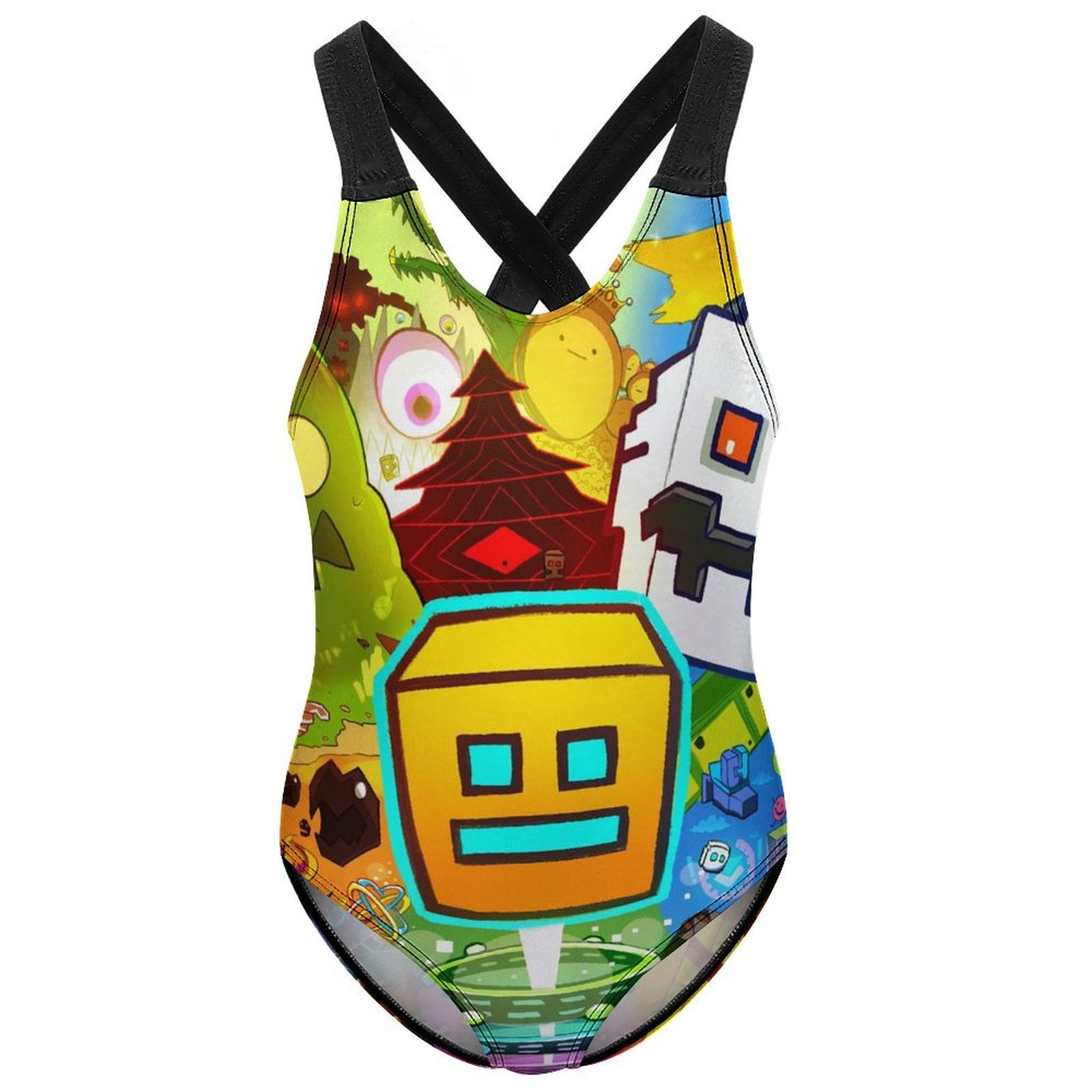 Geometry Dash Game Children's One-piece Swimsuit Summer Girl's Swimming ...