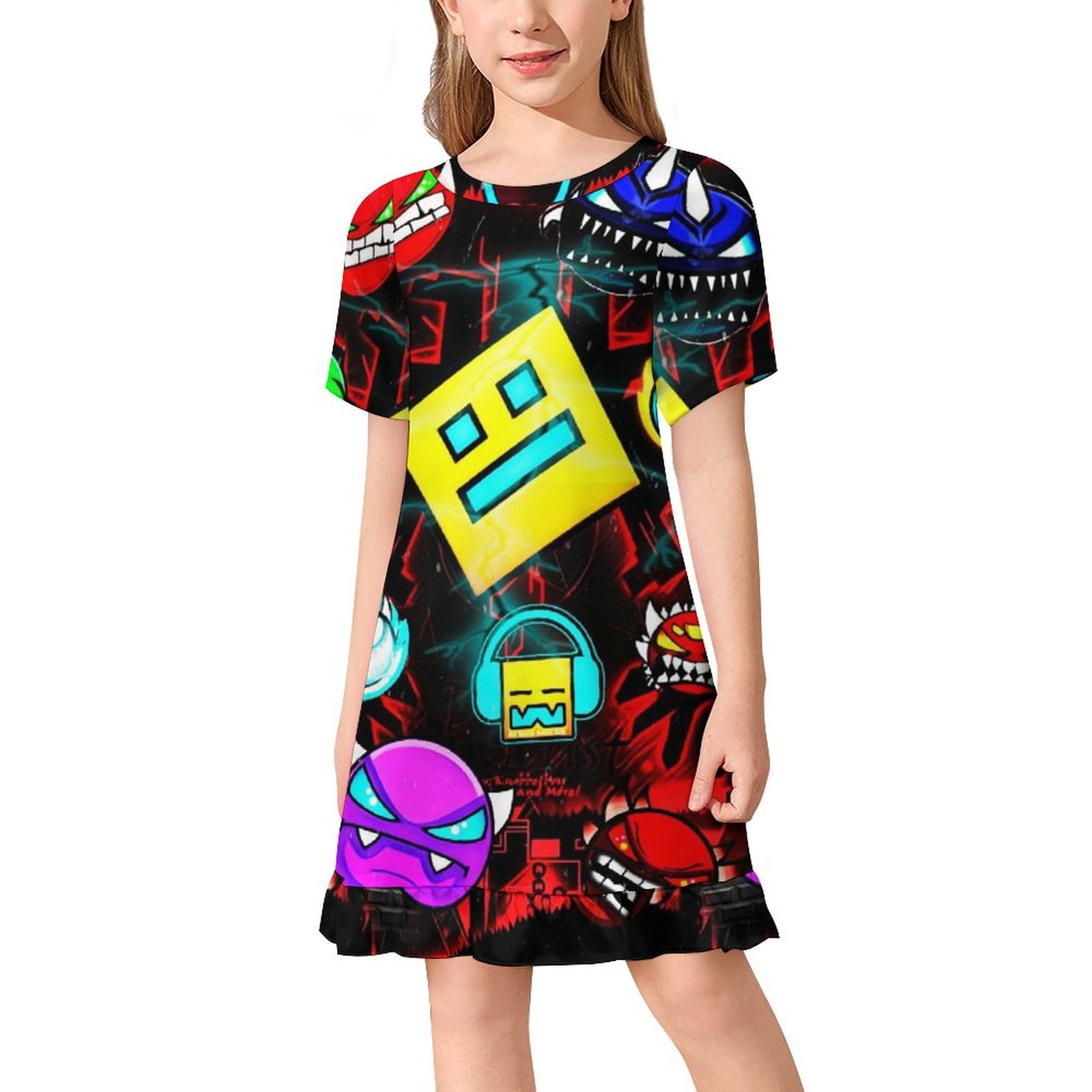 Geometry Dash Game Children's Short Sleeved Dress 3D Printed Classical ...