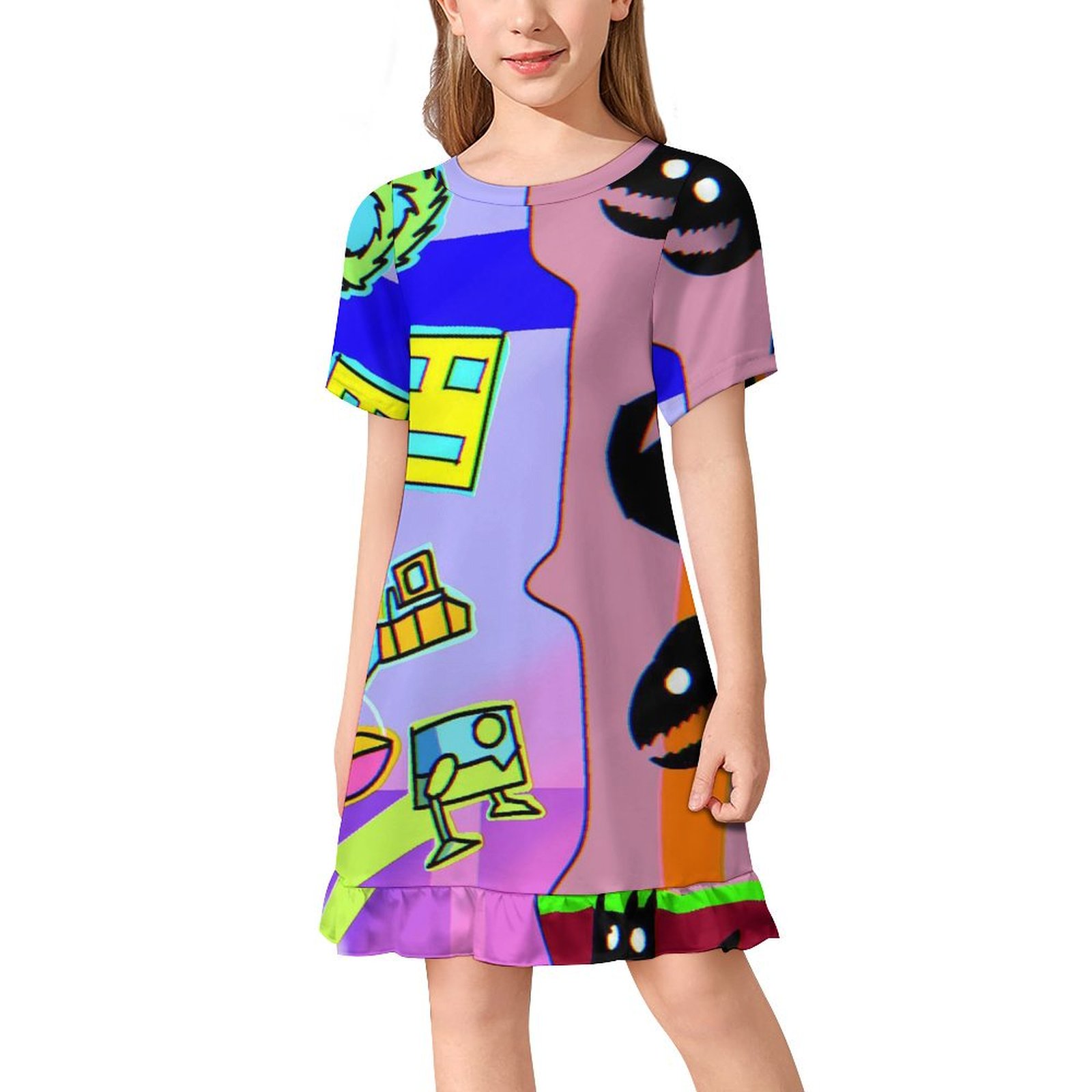 Geometry Dash Game Children's Short Sleeved Dress 3D Printed Classical ...