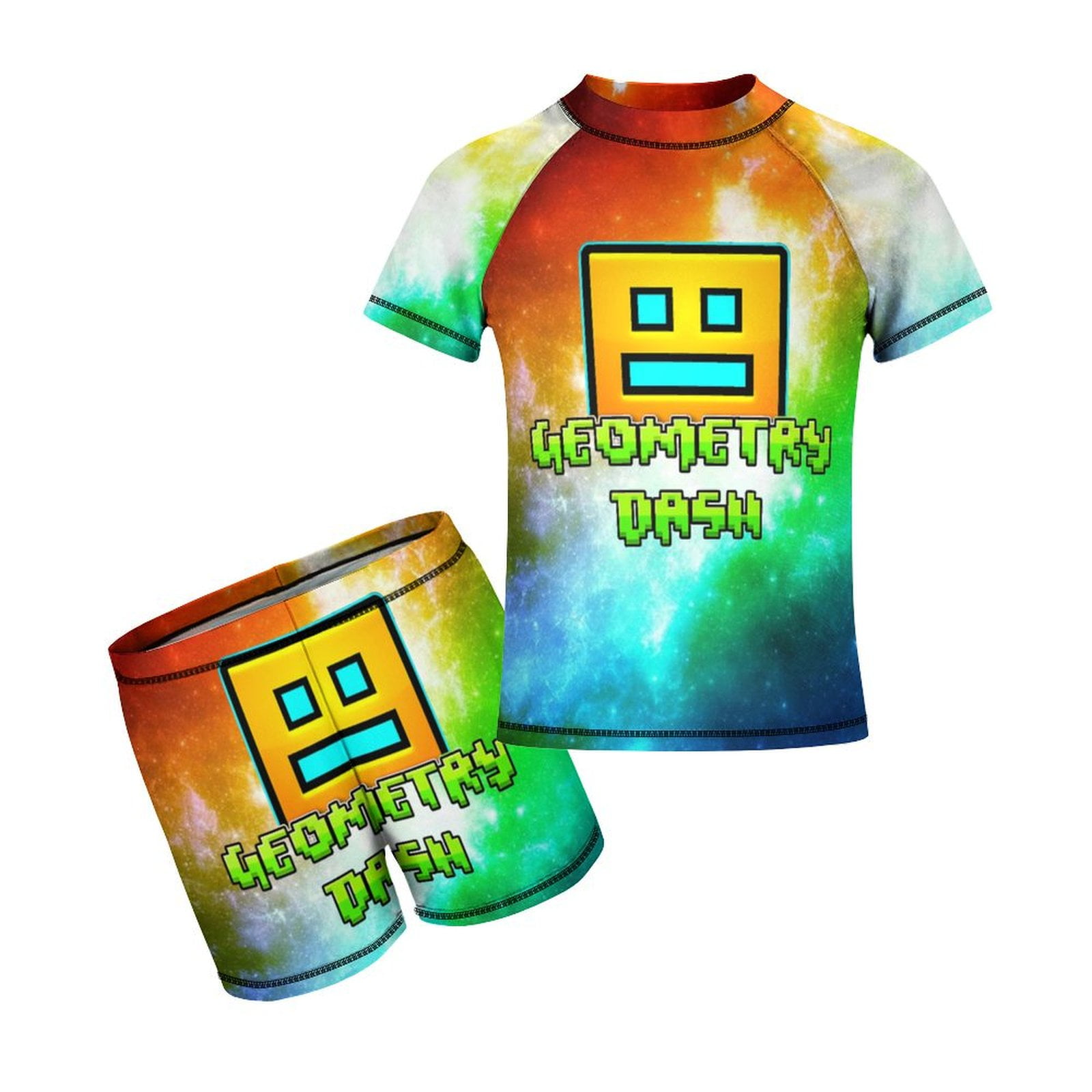 Geometry Dash Game Face Boy's Swimsuit Short Sleeve T Shirt Swim Trunks ...