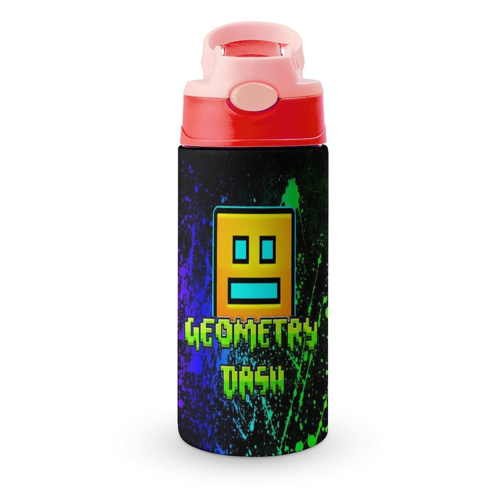 Geometry Dash Game Face Kid's Insulated Water Bottle With Straw Vacuum ...