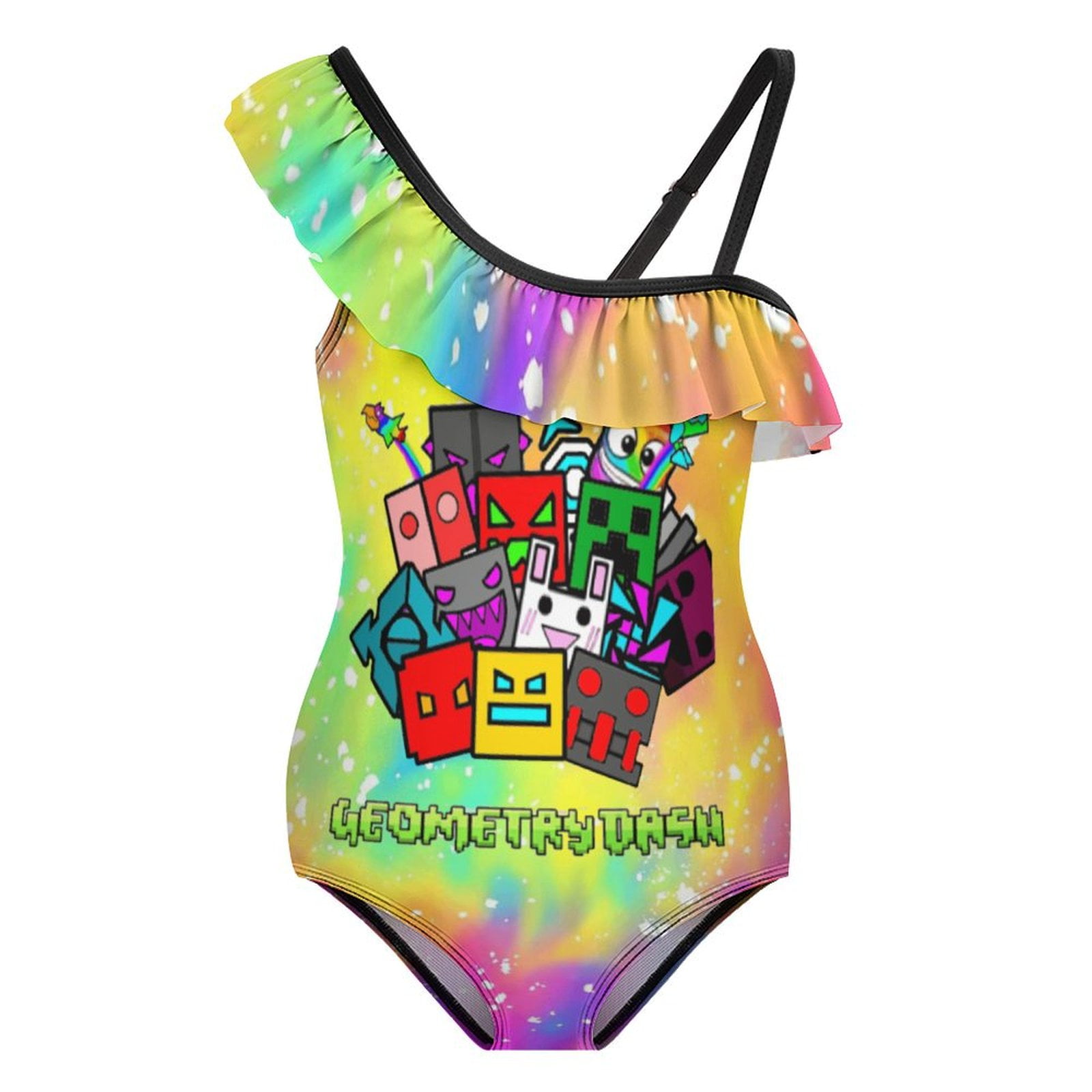 Geometry Dash Game Kids Swimsuit Swimwear Adjustable One Shoulder ...