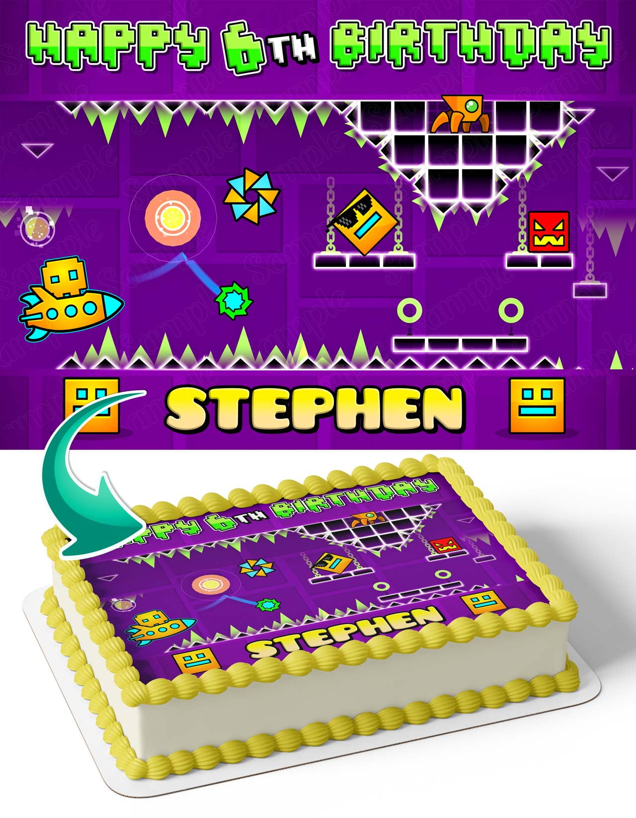 Geometry Dash Gamers Edible Image Cake Topper Personalized Birthday ...