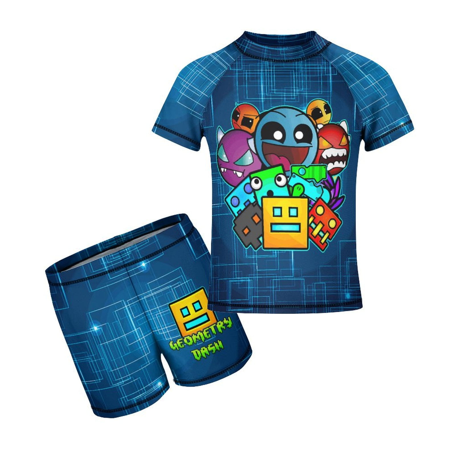 Geometry Dash Geometry Dash Geometry Dash Boys Two Piece Rash Guard ...