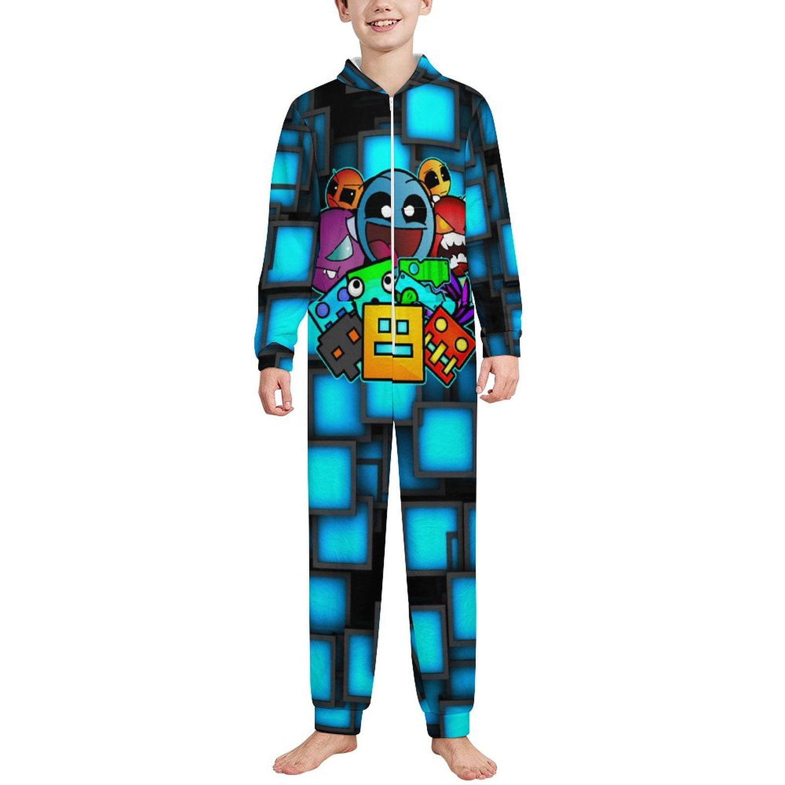 Geometry Dash Geometry Dash Kids One Piece Pajama Hooded Union Suit PJs ...