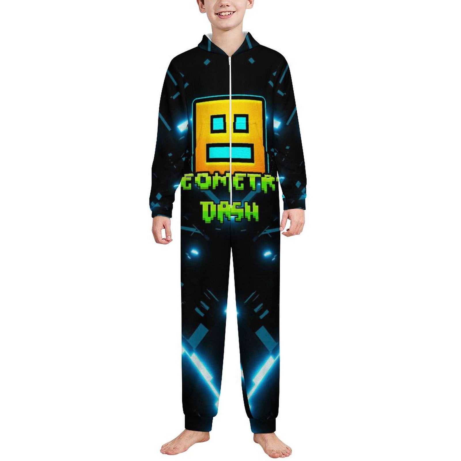 Geometry Dash Geometry Dash Kids One Piece Pajama Hooded Union Suit PJs ...