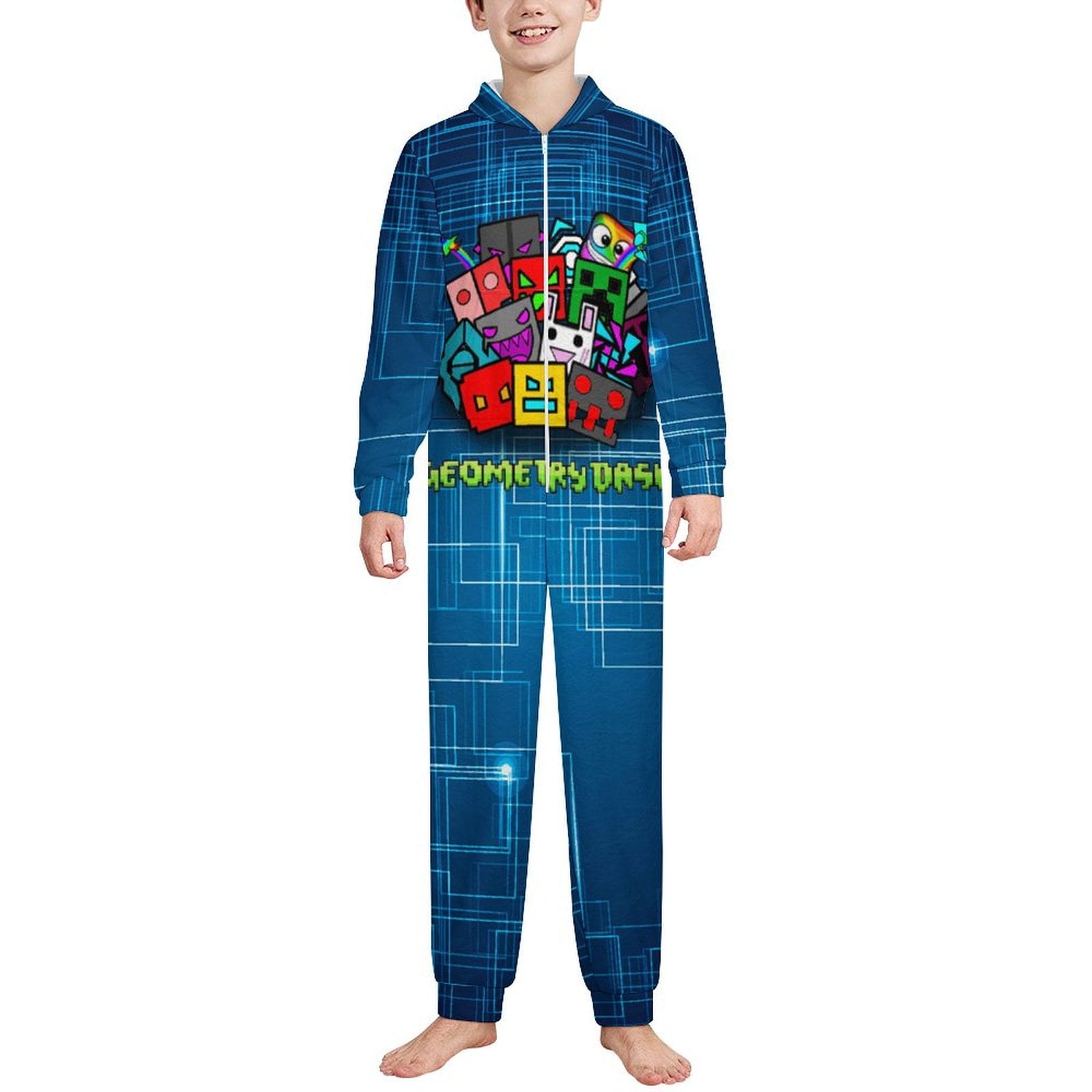 Geometry Dash Geometry Dash Kids One Piece Pajama Hooded Union Suit PJs ...
